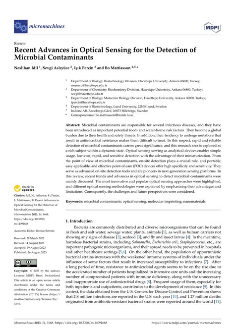 Pdf Recent Advances In Optical Sensing For The Detection Of Microbial