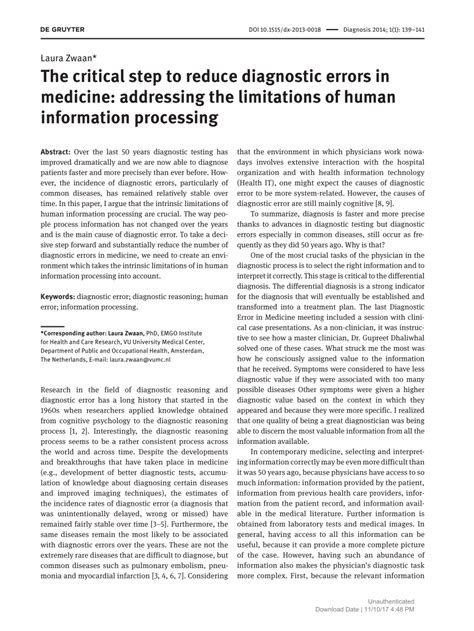 Pdf The Critical Step To Reduce Diagnostic Errors In Medicine Addressing The Limitations Of