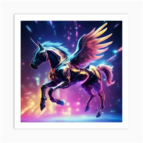 Cyber Unicorn With Wings Art Print By Graphix Gleam Fy