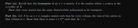 solved part a recall that the transpose of an n×n matrix