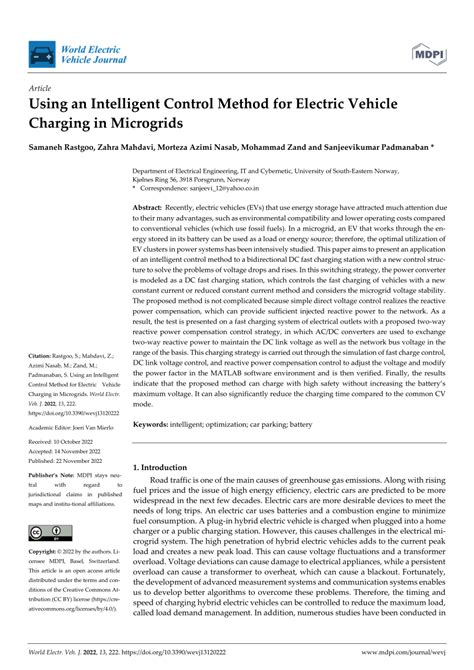 PDF Using An Intelligent Control Method For Electric Vehicle Charging In Microgrids
