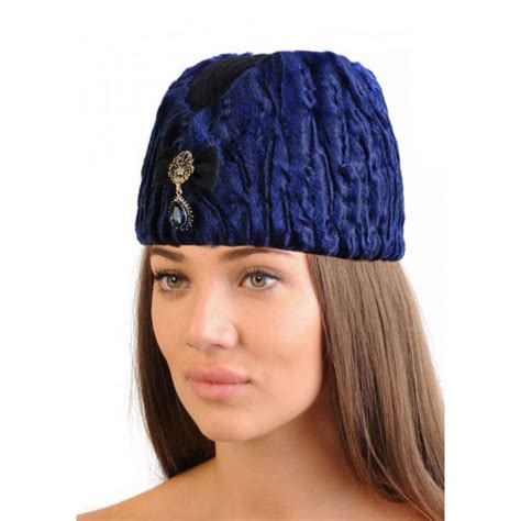 Синяя меховая шапка из каракуля Эксклюзив Меховые шапки Головные украшения Шапка