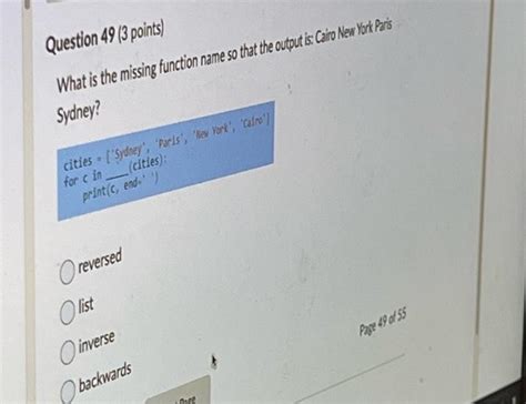 Solved Question 49 3 Points What Is The Missing Function