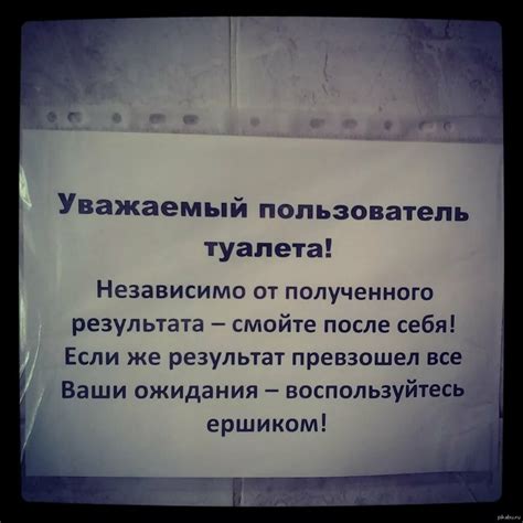 Объявление в туалете о соблюдении чистоты образец