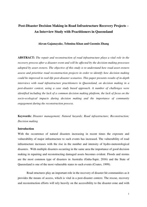 Pdf Post Disaster Decision Making In Road Infrastructure Recovery Projects An Interview