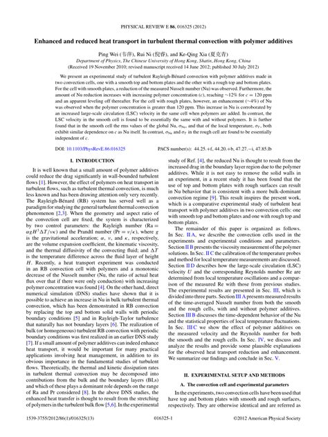 Pdf Enhanced And Reduced Heat Transport In Turbulent Thermal Convection With Polymer Additives