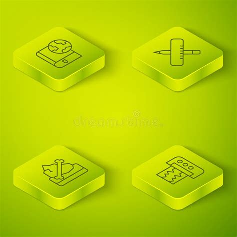 Set Isometric Line Crossed Ruler And Pencil Archeology Seismograph And Earth Globe Book Icon