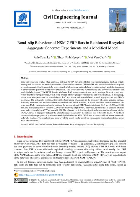 Pdf Bond Slip Behaviour Of Nsm Gfrp Bars In Reinforced Recycled