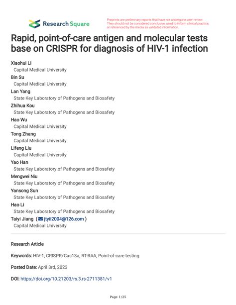 Pdf Rapid Point Of Care Antigen And Molecular Tests Base On Crispr