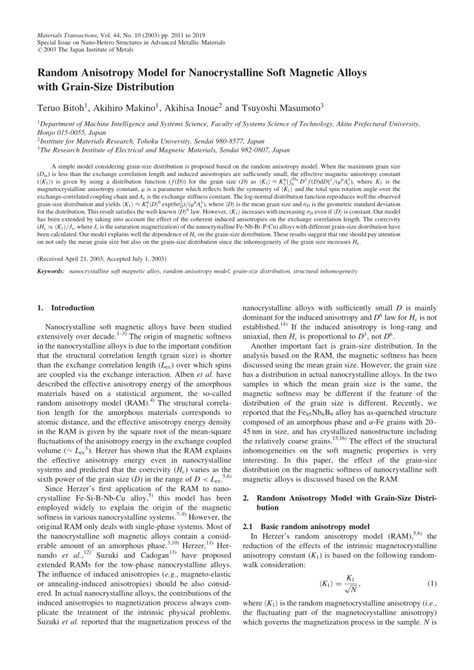 PDF Random Anisotropy Model For Nanocrystalline Soft Magnetic Alloys With Grain Size Distribution