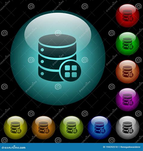 database modules icons in color illuminated glass buttons stock vector