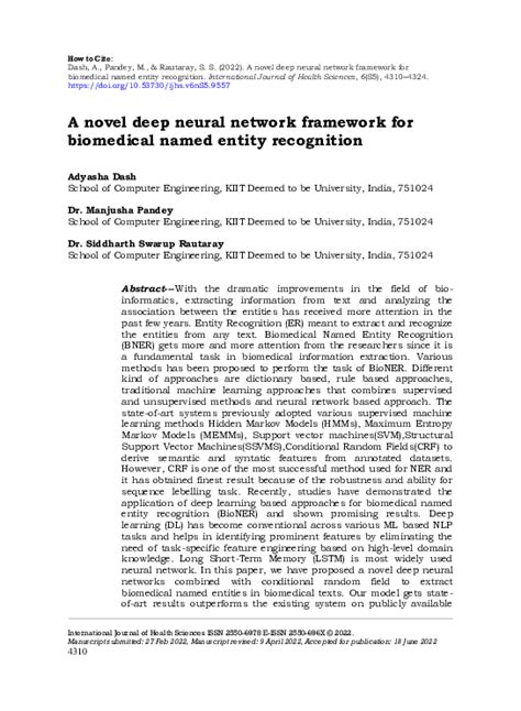 pdf novel deep neural network framework for biomedical named entity