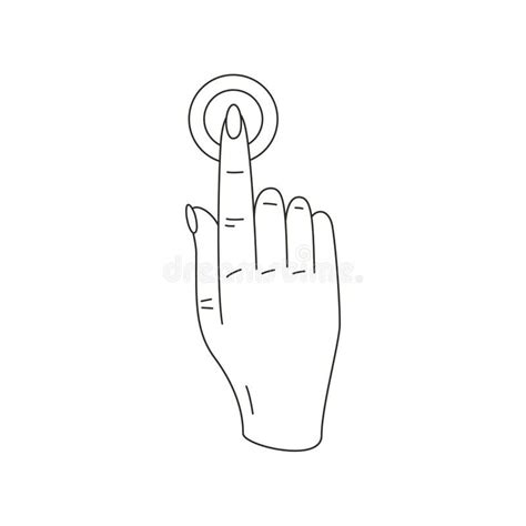 Woman Finger Click Press Circle Button Pointer Cursor Choice Minimalist Line Art Icon Vector