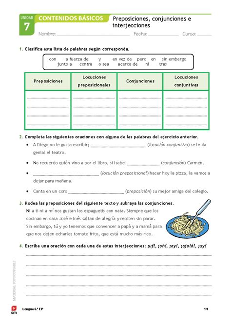 Examen Conjunciones Preposiciones Y Interjecciones Preposiciones