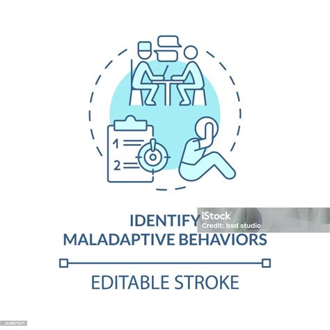 2d Identify Maladaptive Behaviors Blue Line Icon Concept Stock