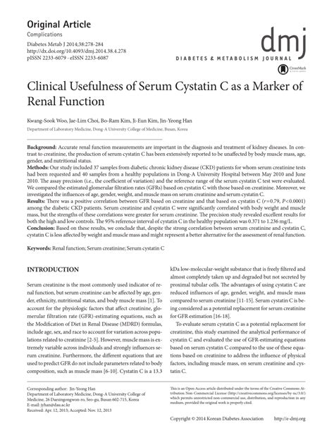 Pdf Clinical Usefulness Of Serum Cystatin C As A Marker Of Renal Function
