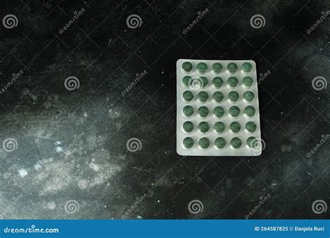 Chlorella Or Spirulina Tablets On Dark Background Stock Image Image
