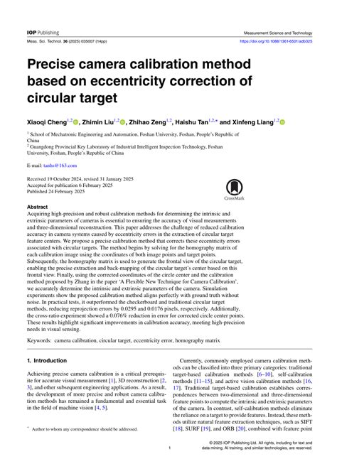 Precise Camera Calibration Method Based On Eccentricity Correction Of Circular Target Request Pdf