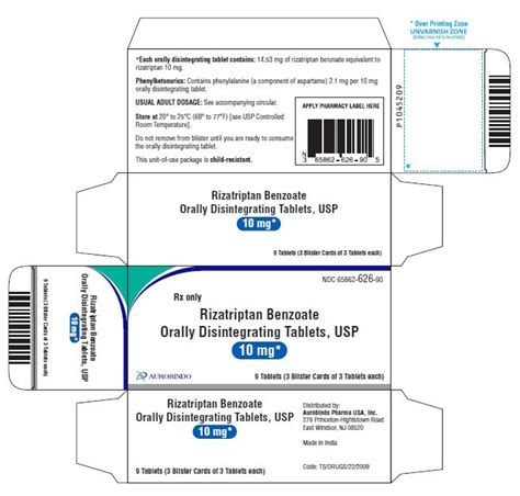 Rizatriptan Orally Disintegrating Tablets Package Insert Prescribing