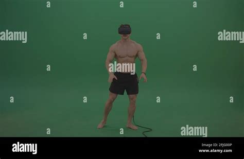 Virtual Reality Naked Bodybuilder Discovering The VR In Green Screen Stock Video Footage Alamy
