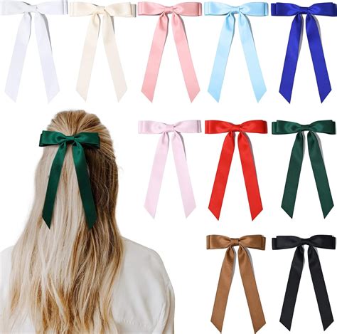 2pcs Silky Satin Hair Bows Hair Clip Black White Hair