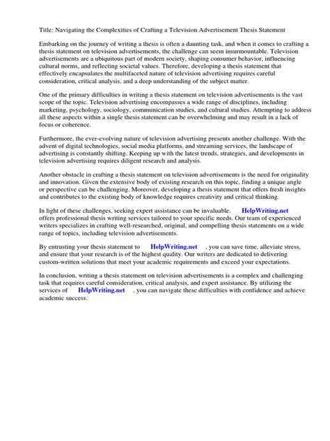 Television Advertisement Thesis Statement Pdf Advertising