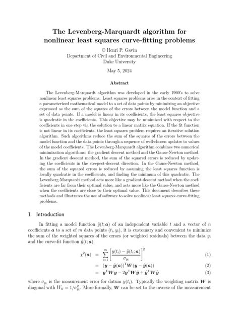 The Levenberg Marquardt Algorithm For Pdf Least Squares