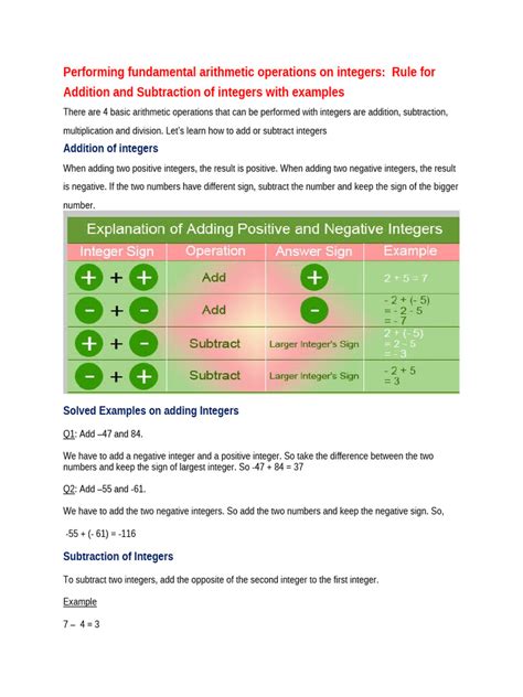 Performing Fundamental Arithmetic Operations On Integers Pdf