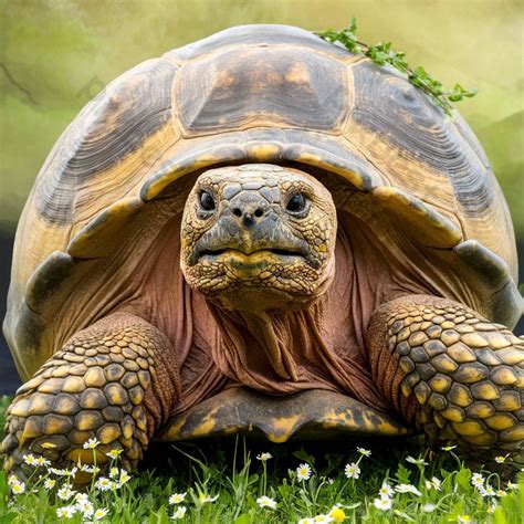 A Close Up Of A Tortoise With Dome Shaped Shell And Wrinkled Skin