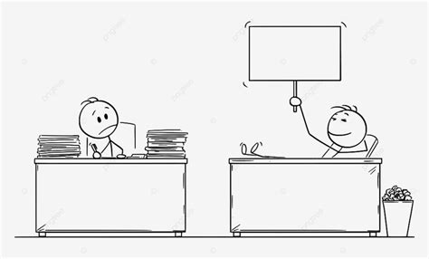 게으르거나 빠른 동료를 찾고 열심히 일하는 회사원 또는 사업가의 개념적 그림 그리기 벡터 만화 막대기 그림 개념 종이 파일 Png 일러스트 및 벡터 에 대한 무료