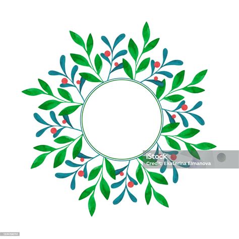 녹색 잎과 가지화환이 있는 템플릿입니다 흰색에 격리 된 허브 프레임 수채화 일러스트레이션 0명에 대한 스톡 벡터 아트 및 기타 이미지 Istock