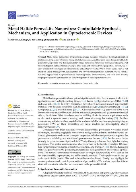 Pdf Metal Halide Perovskite Nanowires Controllable Synthesis
