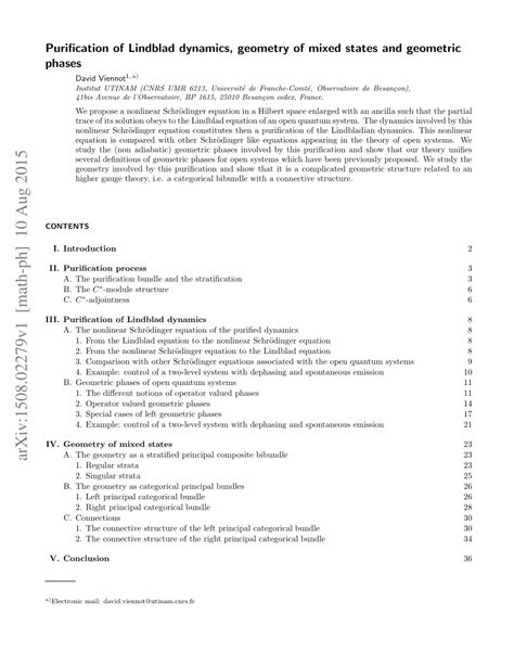Pdf Purification Of Lindblad Dynamics Geometry Of Mixed States And