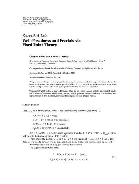 pdf well posedness and fractals via fixed point theory