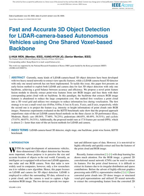 Pdf Fast And Accurate 3d Object Detection For Lidar Camera Based