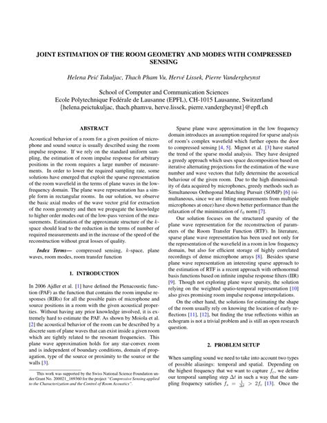 Pdf Joint Estimation Of Room Geometry And Modes With Compressed Sensing