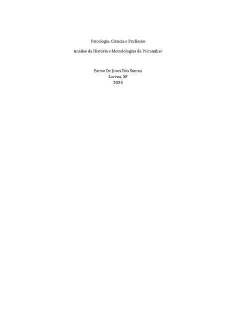 Trabalho Psicanalise Breno De Jesus Pdf Psicologia Psicanálise