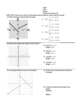 Piecewise Functions Quiz By Seema Sharma Teachers Pay Teachers
