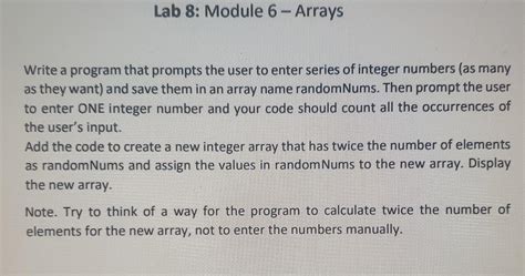 solved lab 8 module 6 arrays write a program that prompts
