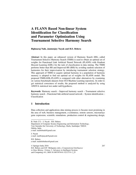 Pdf A Flann Based Non Linear System Identification For Classification