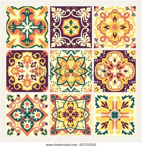 Set Beautiful Seamless Ornamental Tile Background Stock Vector Royalty