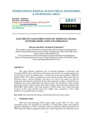 Electricity Load Forecasting By Artificial Neural Network Model PDF