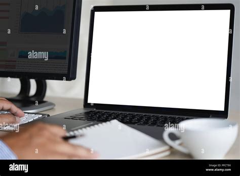 Mock Up Using Laptop With Blank Screen Computer Modern Stock Photo Alamy