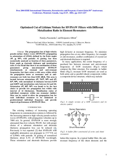 Pdf Optimizing Hvpsaw Filters In Lithium Niobate