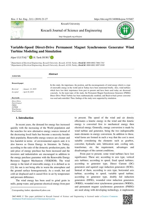 pdf variable speed direct drive permanent magnet synchronous