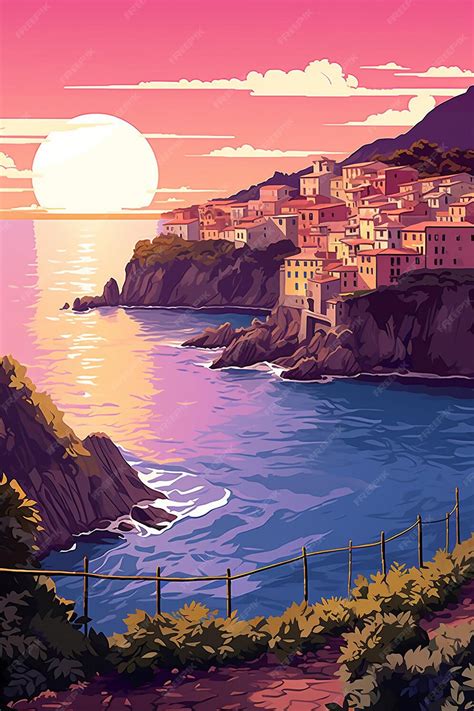 Premium Photo Scene Of Sunset At Italian Coast Italian Village In