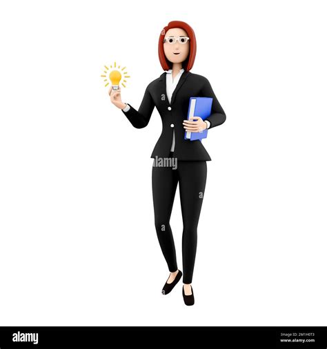 3d Render Businesswoman Walking 3d Rendering Woman Holding Documents