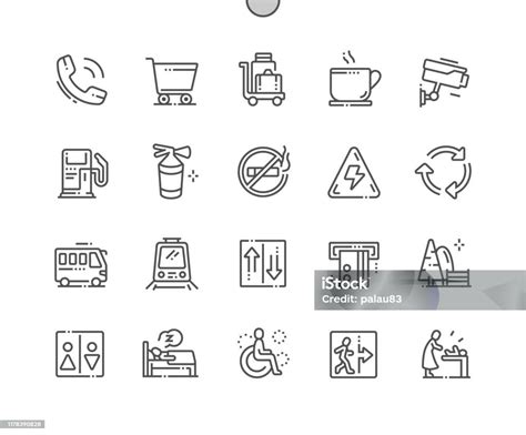 공개 표지판 잘 만들어진 픽셀 완벽한 벡터 얇은 라인 아이콘 30 웹 그래픽 및 응용 프로그램을위한 그리드 2x 간단한 최소한의 그림 버스에 대한 스톡 벡터 아트 및 기타