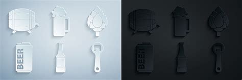 스톱콕 아이콘이 있는 랙에 맥주 병 홉 캔 병 따개 맥주 한 잔 나무 통을 놓습니다 벡터 0명에 대한 스톡 벡터 아트 및 기타