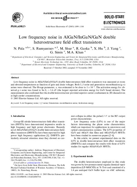 Pdf Low Frequency Noise In Alganingangan Double Heterostructure